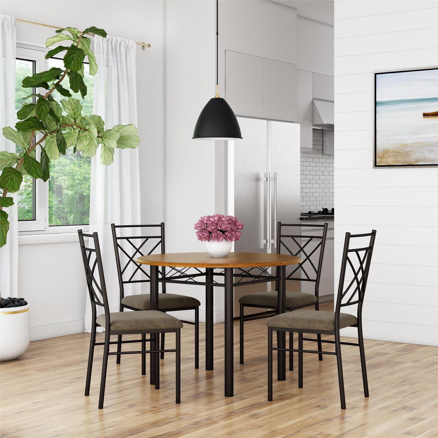 Dorel Living Dawson 5 Piece Dining Set Bronze Dark Walnut Walmart