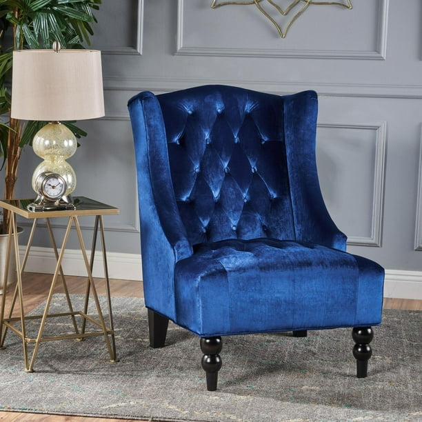 Tara High-Back Navy Blue New Velvet Club Chair - Walmart.ca