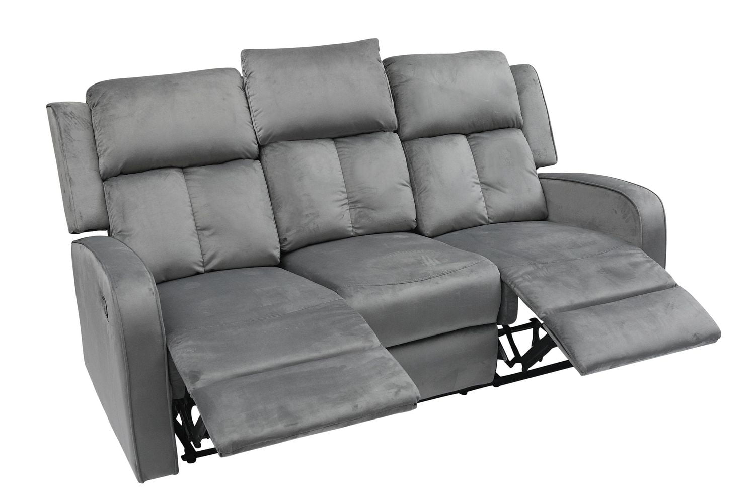K Living Hillsdale Velvet Suede Fabric Recliner Sofa W Drop Down Tray In Grey Grey Medium Width 70 86