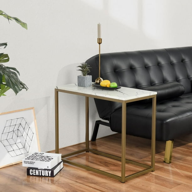 Homy Casa Luxe Marble-Top Console Table Sofa Tables with Gold Finish ...