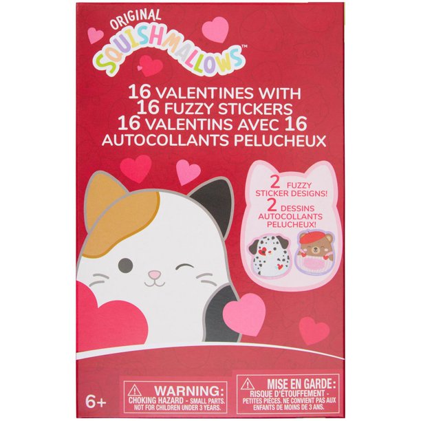 Squishmallow Valentine Cards with Fuzzy Stickers, Multi-Colored, 16 ...