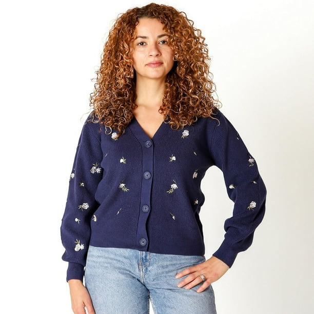 Devoted Knit Button-Up Cardigan with Floral Details, Knit Button-Up ...