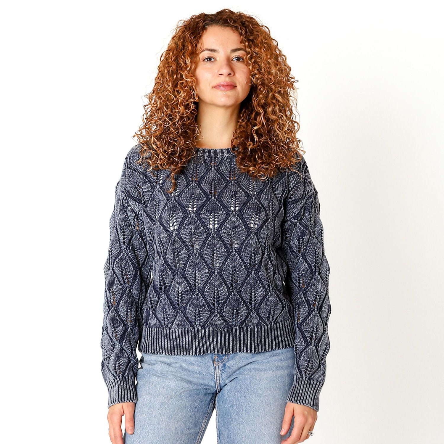 Click here for Devoted Pointelle Sweater With Ribbed Hem And Cuff... prices