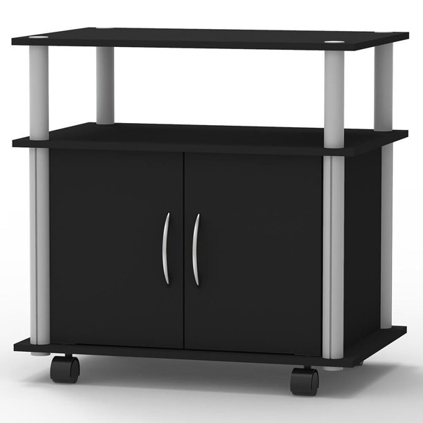 Rolling Wood TV Stand with Cabinet, Black - Walmart.ca