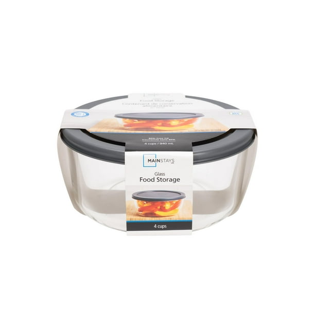MAINSTAYS Round glass food storage with PE Lid, MS GLASS 944ML - Walmart.ca