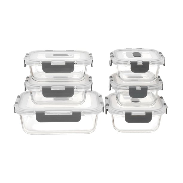 MAINSTAYS Rectangular glass food storage with PP Lid, MS GLASS 12SETS ...