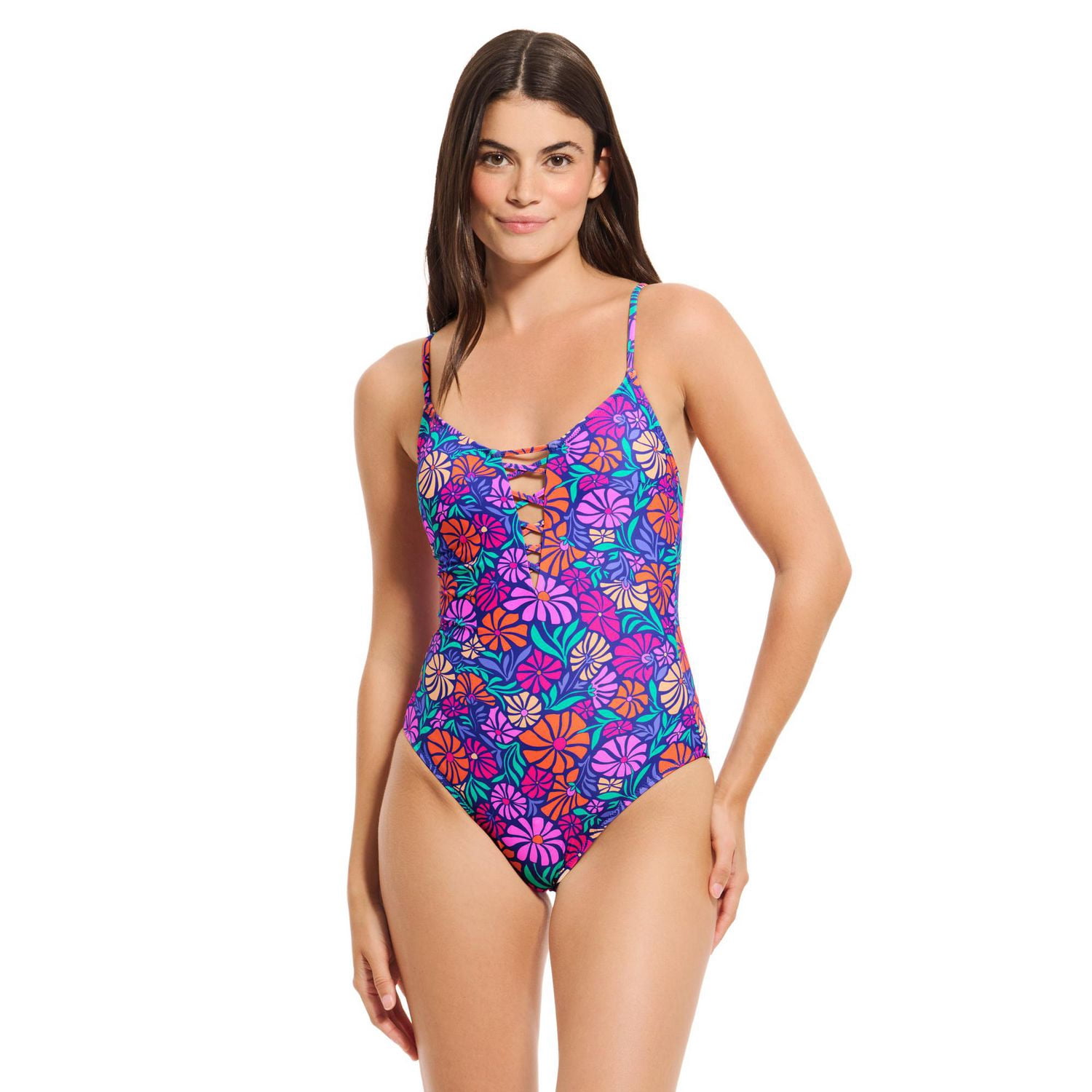 Click here for Summer Flirtt Womens Textured Lace-Up Front One Pi... prices