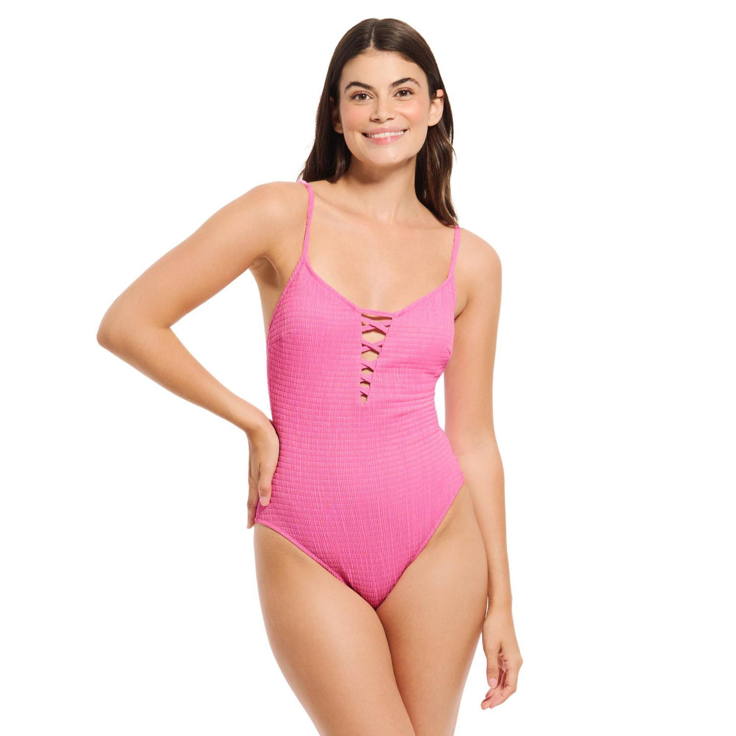 Click here for Summer Flirtt Womens Textured Lace-Up Front One Pi... prices