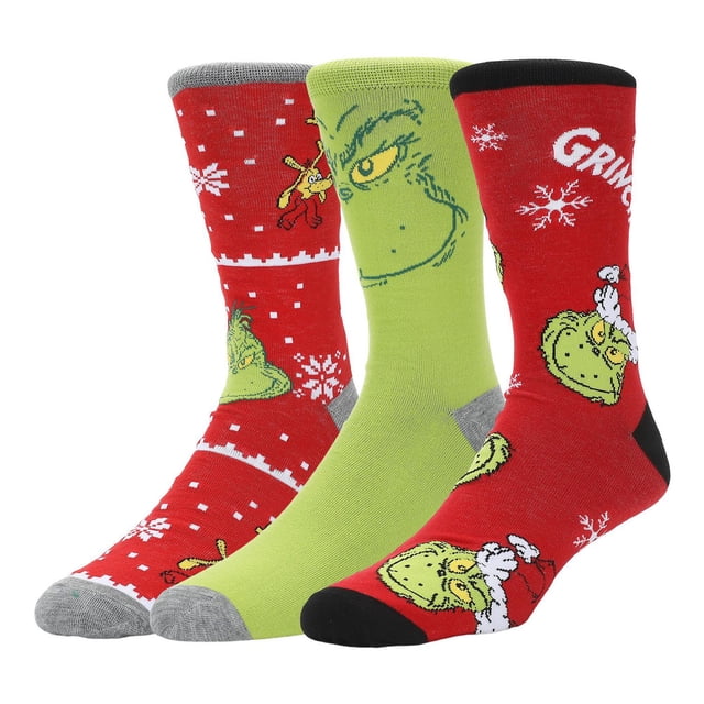 Dr. Seuss The Grinch Kids’ Crew Socks In Collectible Gift Box, 3 Pack ...
