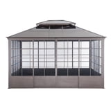 Sunjoy Sheridan 12 ft. x 14 ft. Brown Steel Screenhouse with 2-tier ...