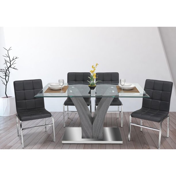 K-Living Otis 5Pcs Dining Set with Tempered Glass Top Dining Table and ...