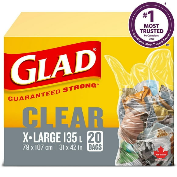 Glad Clear Garbage Bags - Extra Large 135 Litres -, 20 Trash Bags