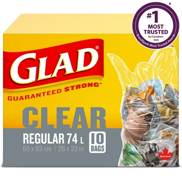 Glad Clear Garbage Bags - Regular 74 Litres - 10 Trash Bags, Guaranteed ...