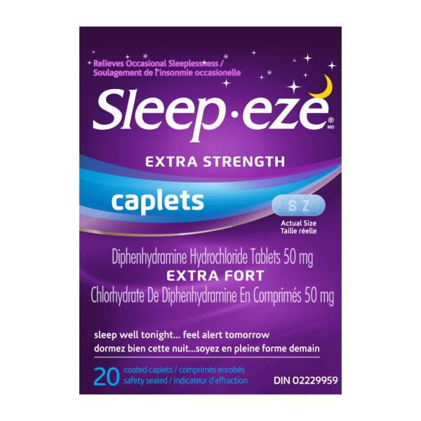 Sleep-eze Extra Strength Nighttime Sleep Aid Coated Caplets, 20 Coated ...