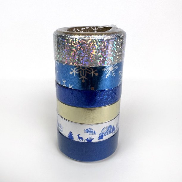 Holiday Time 75' 6 Piece Gift Package Ribbon - Blue Gold Silver, 6 ...