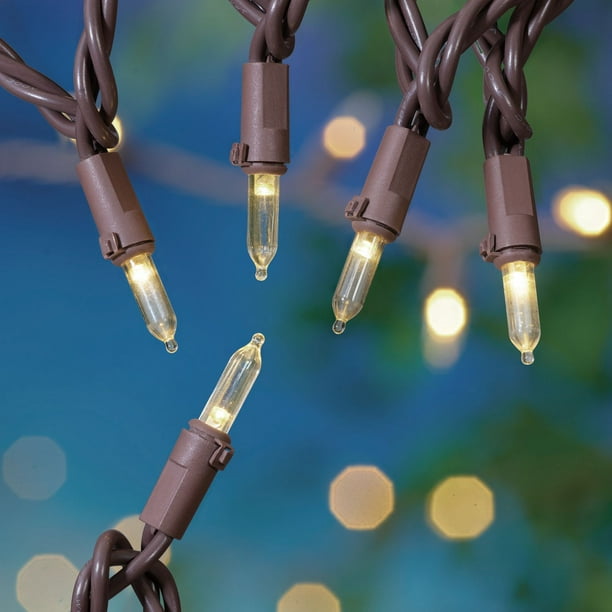Mainstays 100-Count Warm White LED Mini Outdoor String Lights with ...