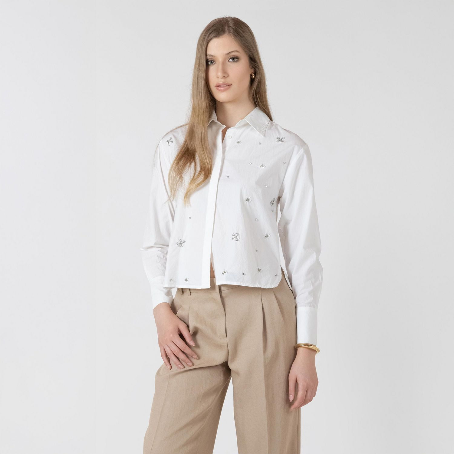 Click here for Devoted  Rhinestone Detail Button Front Blouse  Si... prices