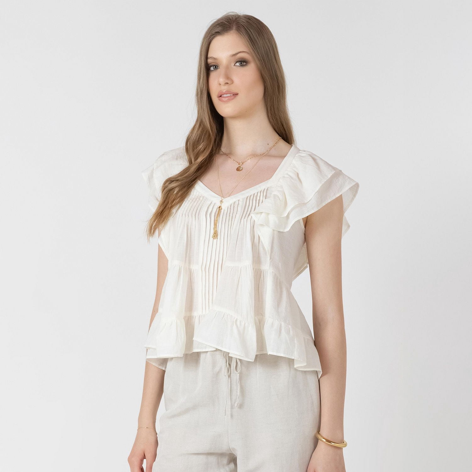 Click here for Devoted  Ruffled Tencel Blouse  Sizes Xs-Xl S prices