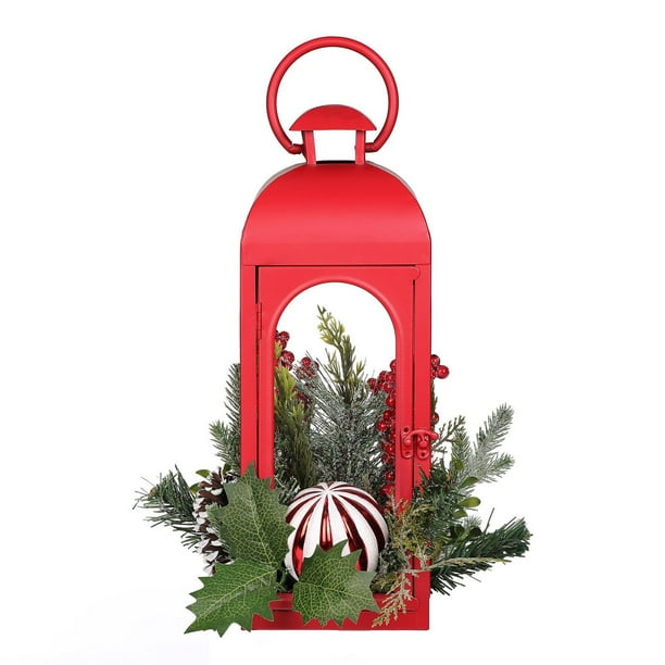 Christmas 15in Red Metal Lantern Decor, Christmas Red Metal Lantern ...