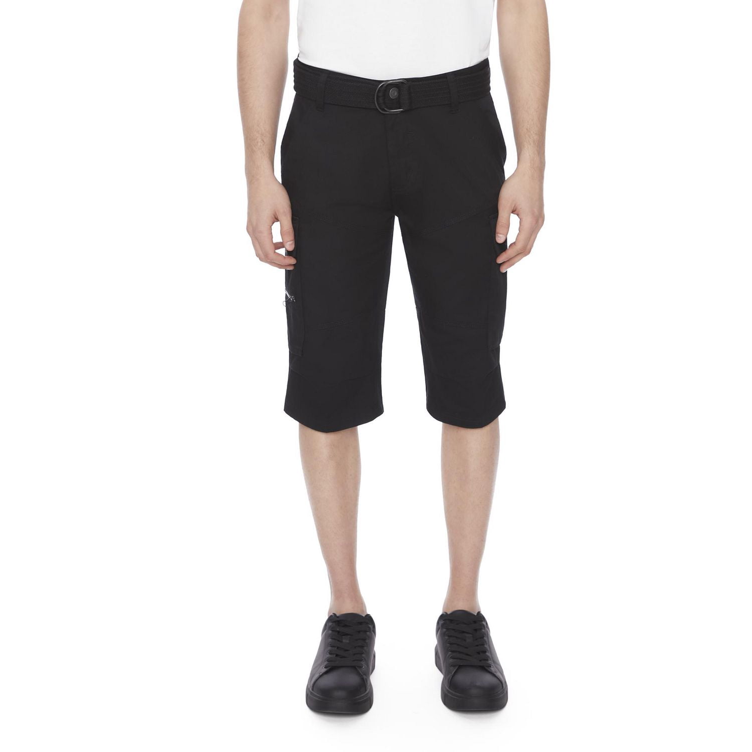 Click here for Dark Black Mens Belted Cargo Capri Short 30 prices