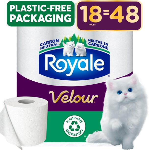 Royale Velour Recyclable Paper Pack, 18 Equal 48 Toilet Paper Rolls, 2-Ply, 190 Sheets a Roll ...