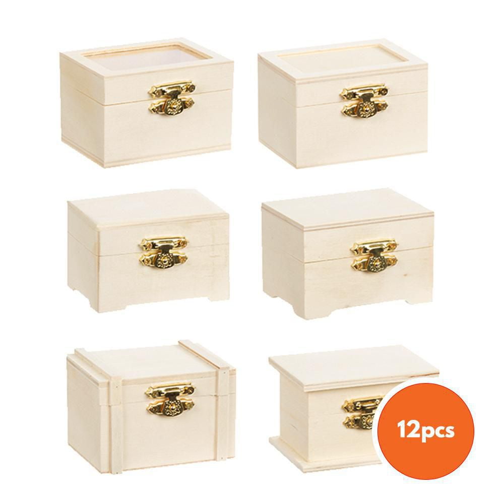 Time 4 Crafts 12-Pack Unfinished DIY Wooden Keepsake Treasure Box Set ...