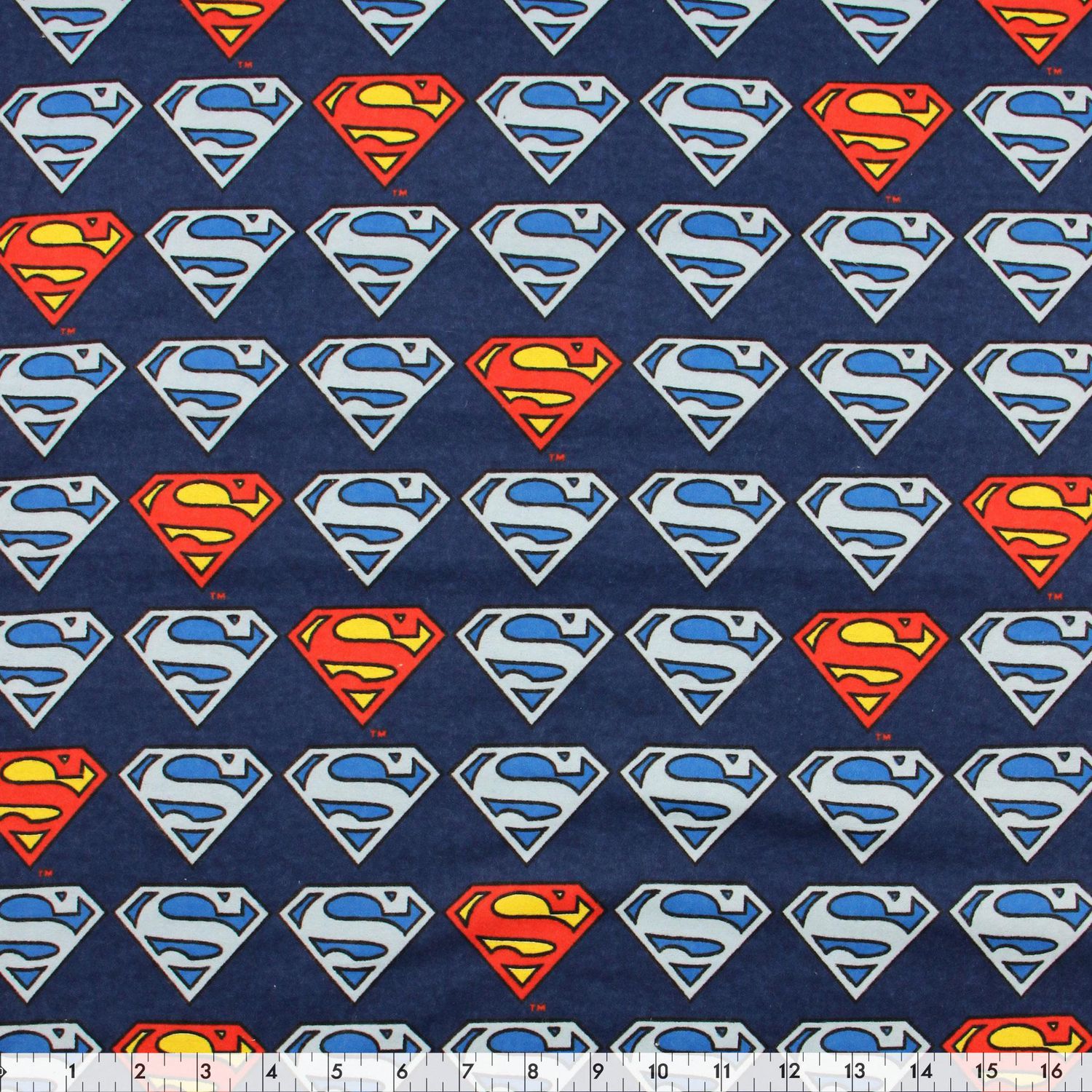Fabric Creations Blue Superman Logos Cotton Flannel Fabric by the Metre ...