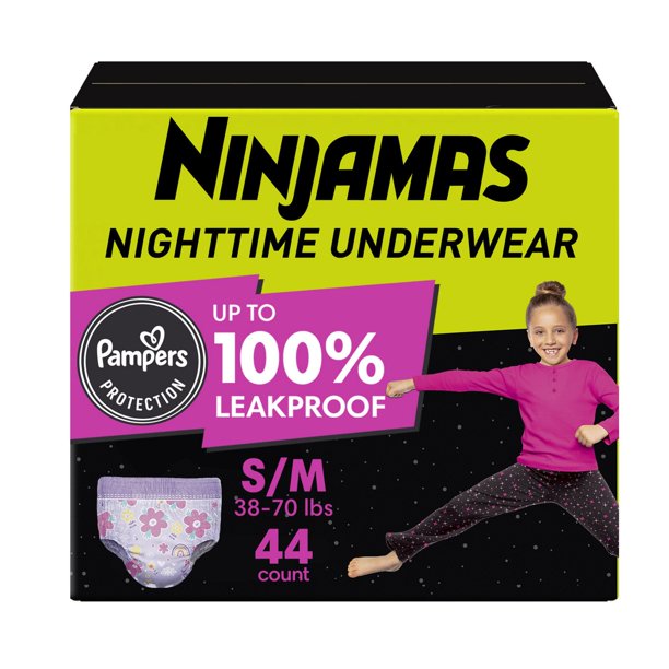 Ninjamas Nighttime Bedwetting Underwear Girl, Sizes S/M - L/XL, 34-44 ...