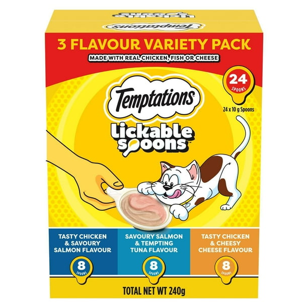 TEMPTATIONS LICKABLE SPOONS Adult Cat Treats Tasty Chicken & Savoury ...