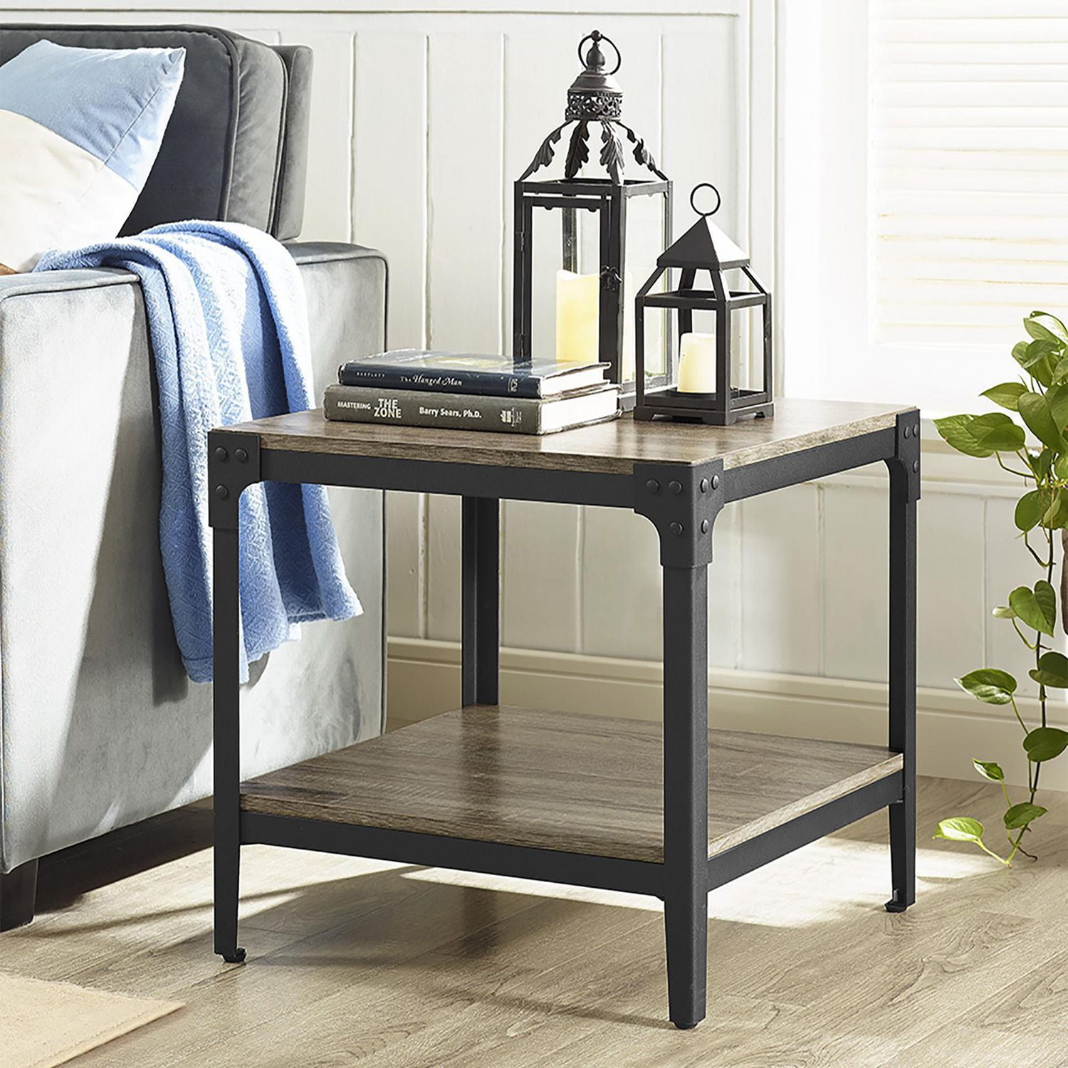 Nelson Rectangle Industrial Modern Rustic End Table By