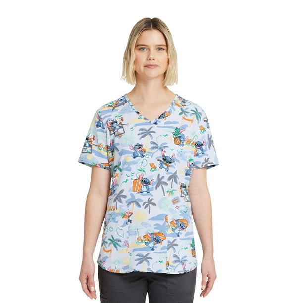 Disney Lady And The Tramp Pitter Patter Women's V-Neck Print Scrub Top ...
