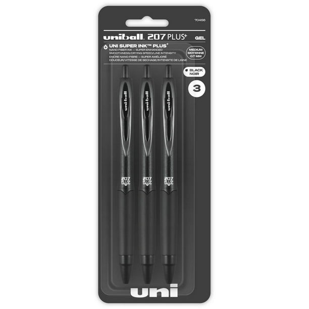 uniball™ 207 Plus+ Retractable Gel Pens, Medium Point (0.7mm), Black, 3 ...