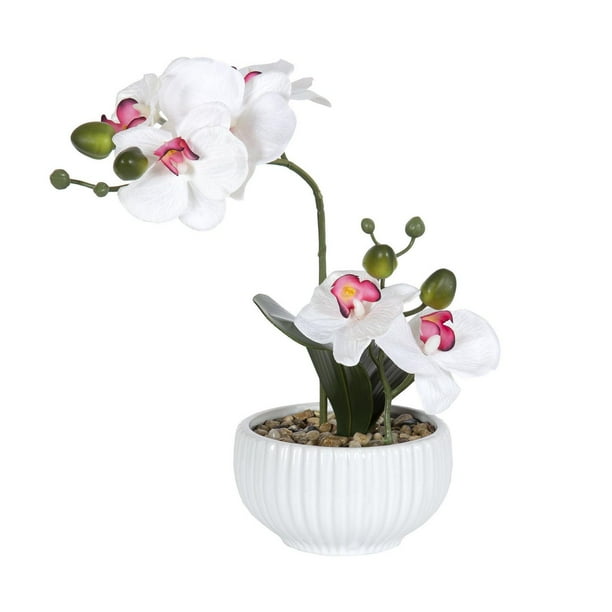 Kelso Faux Orchid in White Ribbed Pot - Walmart.ca