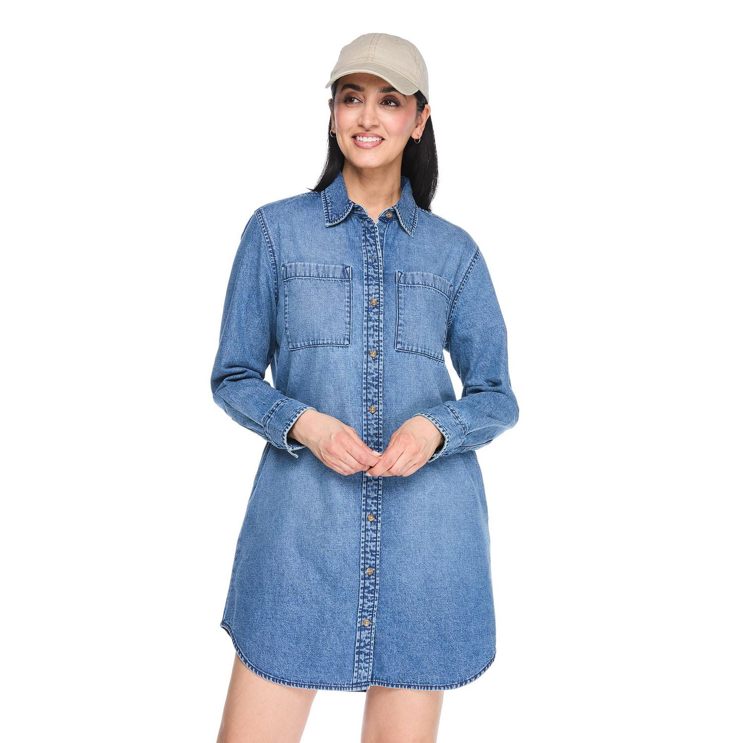 Iyla Women's Garment Washed Denim Shirt Dress - Walmart.ca