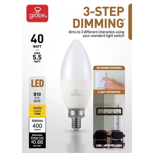 Globe Electric 40W B10 3-Step Dim Warm White LED Light bulb - Walmart.ca