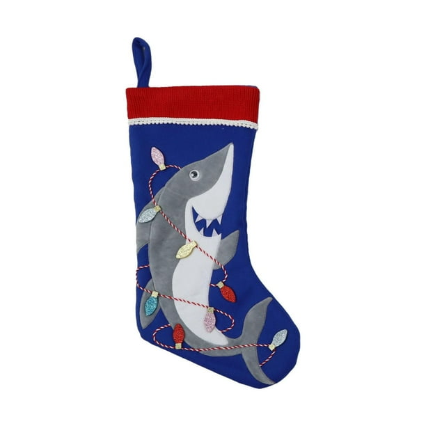 Holiday Time 20 inches Fleece Fabric Shark Stocking, Blue/Grey Colors ...