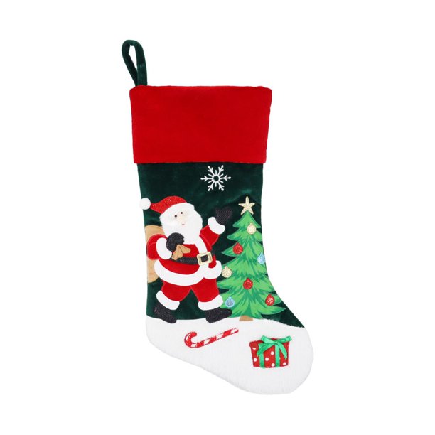 Holiday Time 20 inches Velvet Santa Stocking, Green, 20 inch, Festive ...