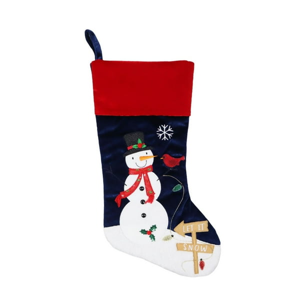 Holiday Time 20 inches Velvet Snowman Stocking, Blue, 20 inch, Festive ...