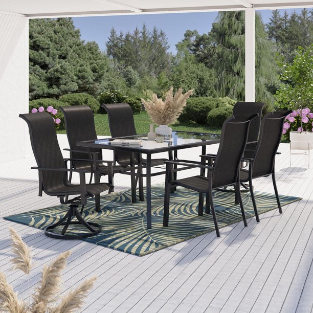 Mainstays Charleston 7-Piece Patio Dining Set - Black, Quick-dry sling ...