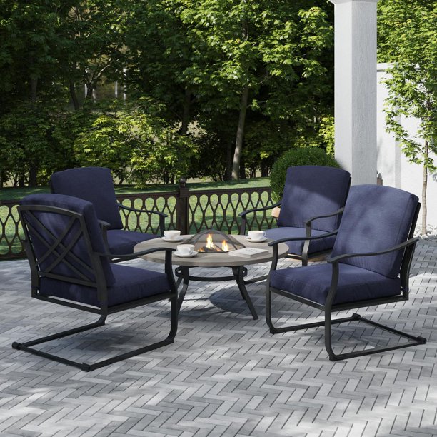 Mainstays Montclair 5-Piece Patio Conversation Set with Fire Pit - Blue ...