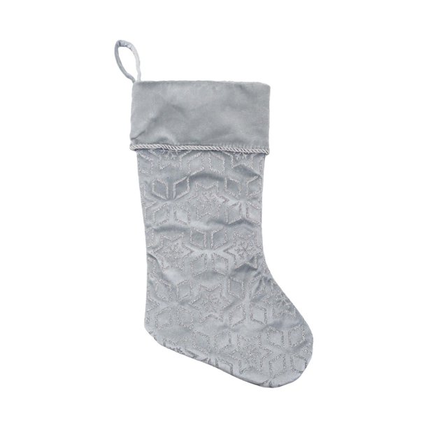 Holiday Time 20 inch Silver Velvet Glitter Stocking, 20 inch, Festive ...