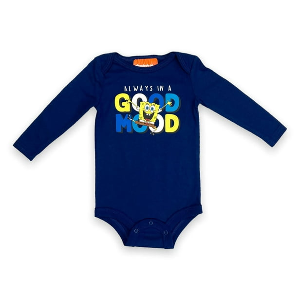 Sponge Bob Infant Long Sleeve Rib-knit crew neck Bodysuit, Rib-knit leg ...