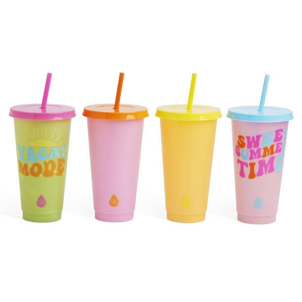 TAL Color Changing Cups 4-Pack includes Lid and Straw, water bottle ...