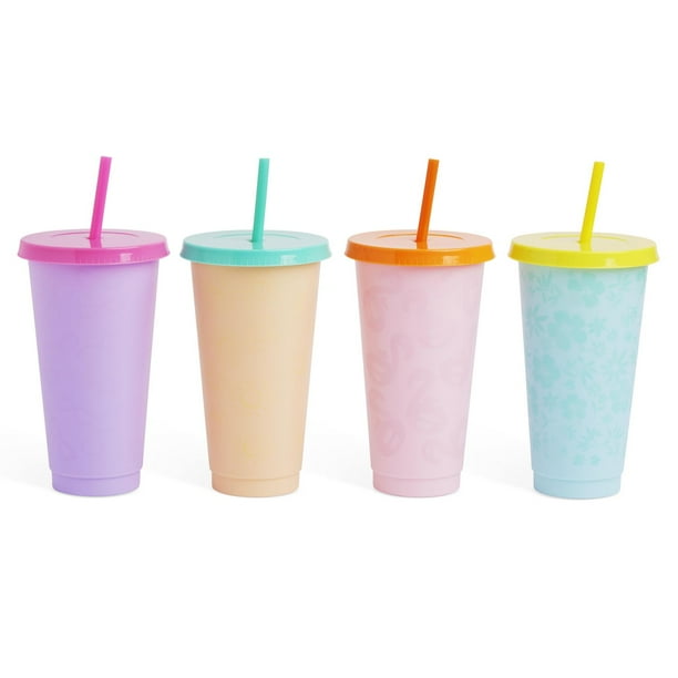 TAL Color Changing Cups 4-Pack includes Lid and Straw, Fruits, water ...