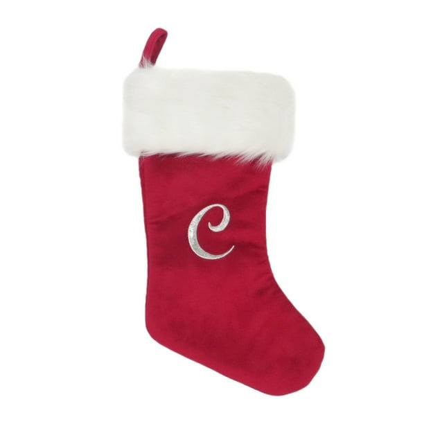 Holiday Time 19 inches Velvet Monogram Stocking with letter "C", Red ...
