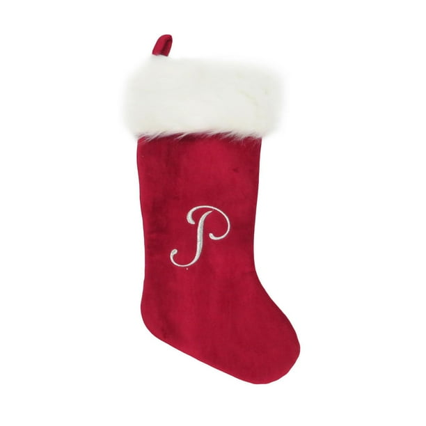 Holiday Time 19 inches Velvet Monogram Stocking with letter "P", Red ...