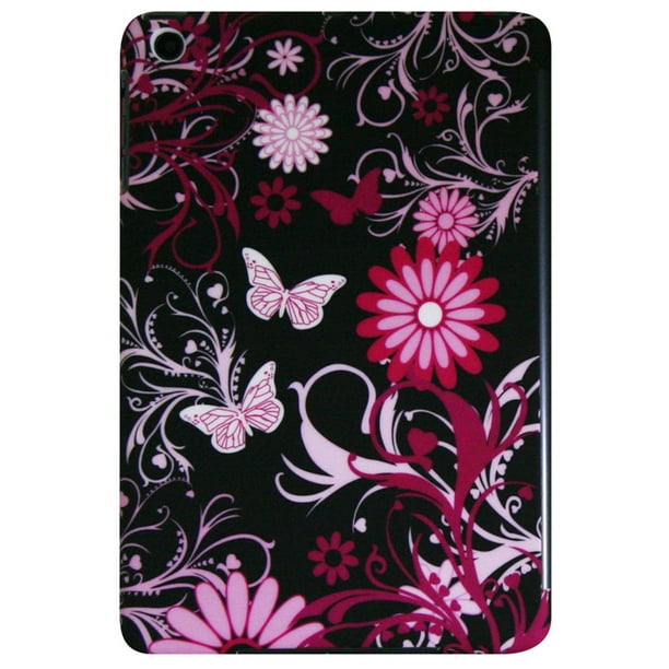 Exin iPad Mini Hard Plastic Back cover Flower & Butterfly Black/Pink ...