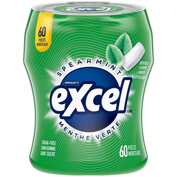 EXCEL, Spearmint Flavoured Sugar Free Chewing Gum, 60 Pieces, 1 Bottle ...