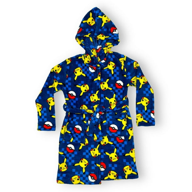 Pokemon Boy`s hooded plush long sleeve robe and double pockets, pull on ...