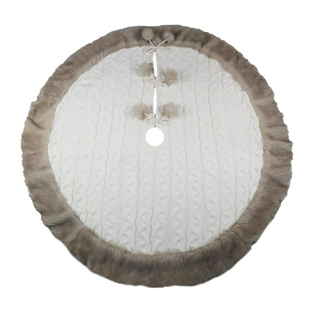 Holiday Time 48 inches Cream Cable Knit Tree Skirt with Brown Faux Fur ...